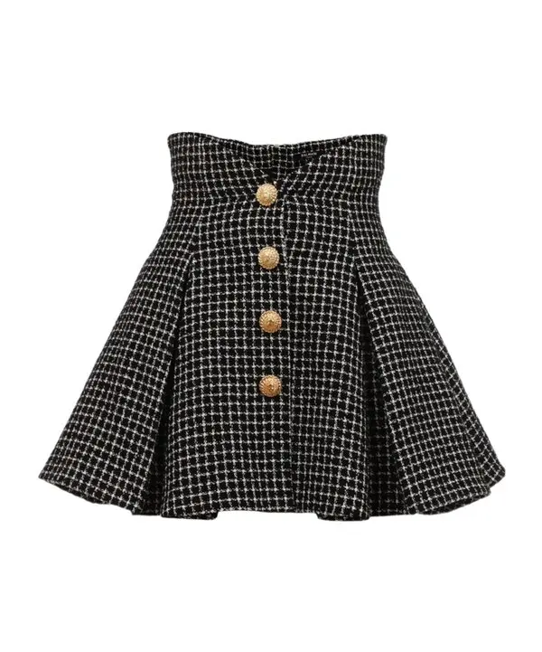 Balmain Checkered Tweed Tulip Mini Skirt