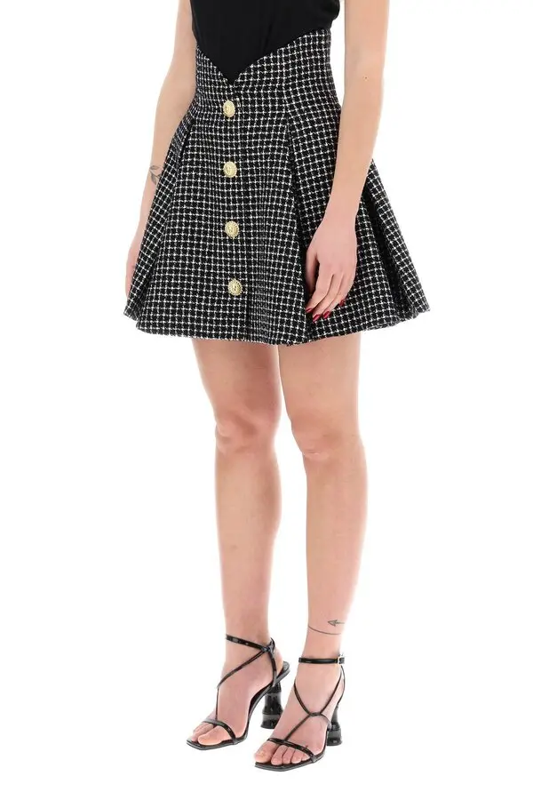 Balmain Checkered Tweed Tulip Mini Skirt