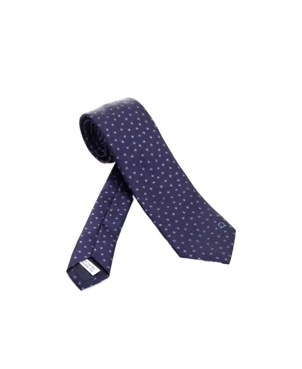 FERRAGAMO Star-embroidered Silk Neck Tie - Black