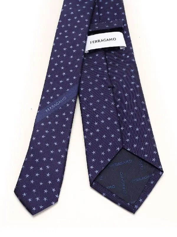 FERRAGAMO Star-embroidered Silk Neck Tie