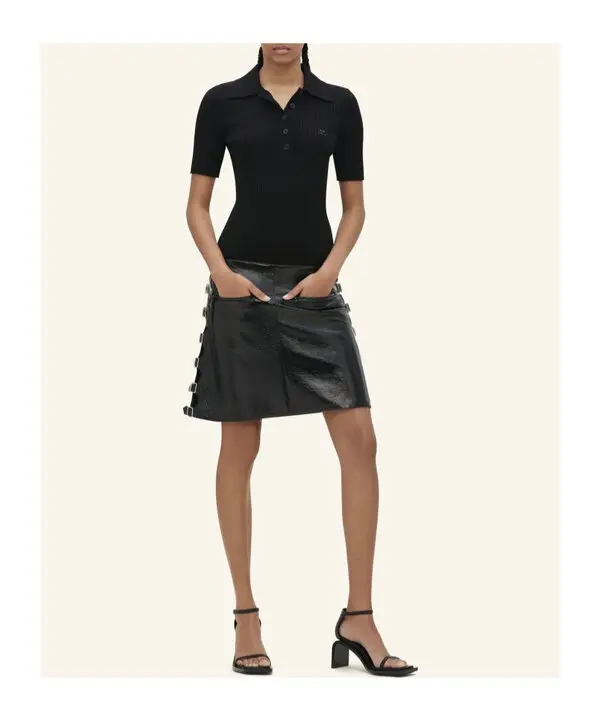 COURREGES Courrèges Rib Knit Short Sleeve Polo Shirt - Black