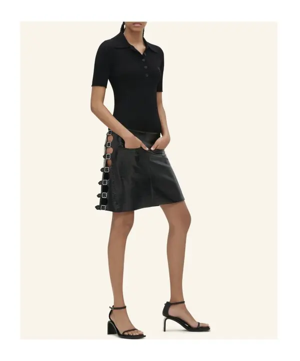 COURREGES Courrèges Rib Knit Short Sleeve Polo Shirt - Black