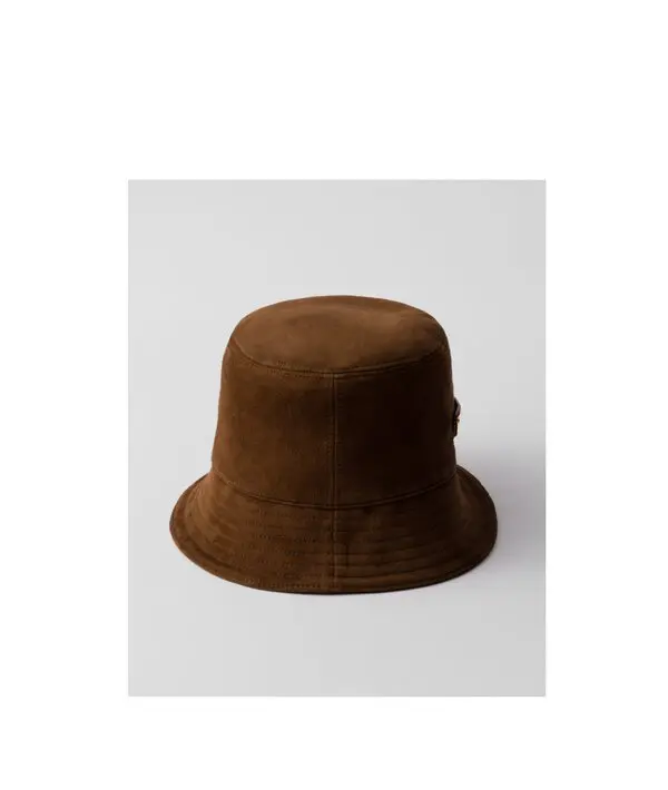 Prada Triangle Logo Bucket Hat - Brown