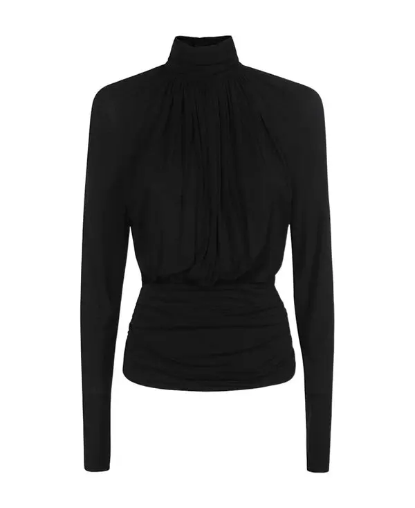 Saint Laurent High Neck Long Sleeve Top - Black