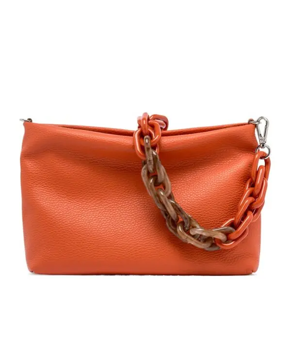 GIANNI CHIARINI Zippered Shoulder Bag With Detachable Chain - Corallo