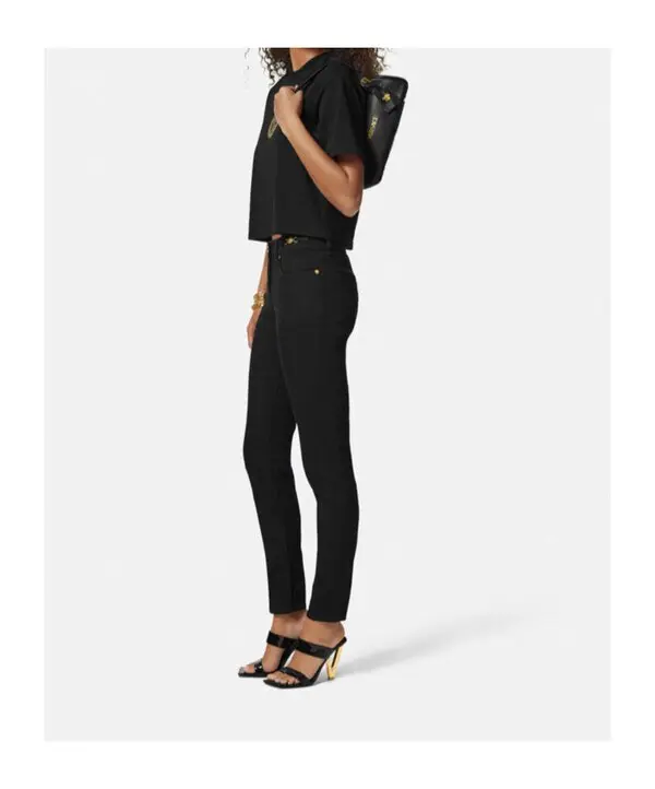 Versace Logo Lettering Zipped Shoulder Bag - Black/gold