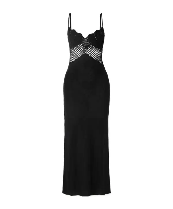 Staud Tara Crochet Knit Midi Dress