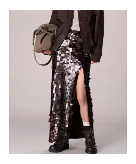 P.a.r.o.s.h Sequined Longuette Skirt With Rip Detail