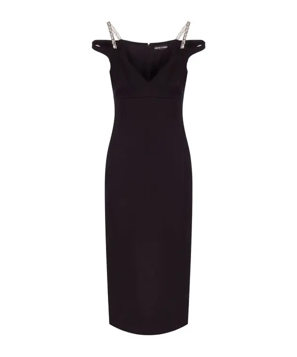 David Koma Off-shoulder Midi Dress With Crystal Straps