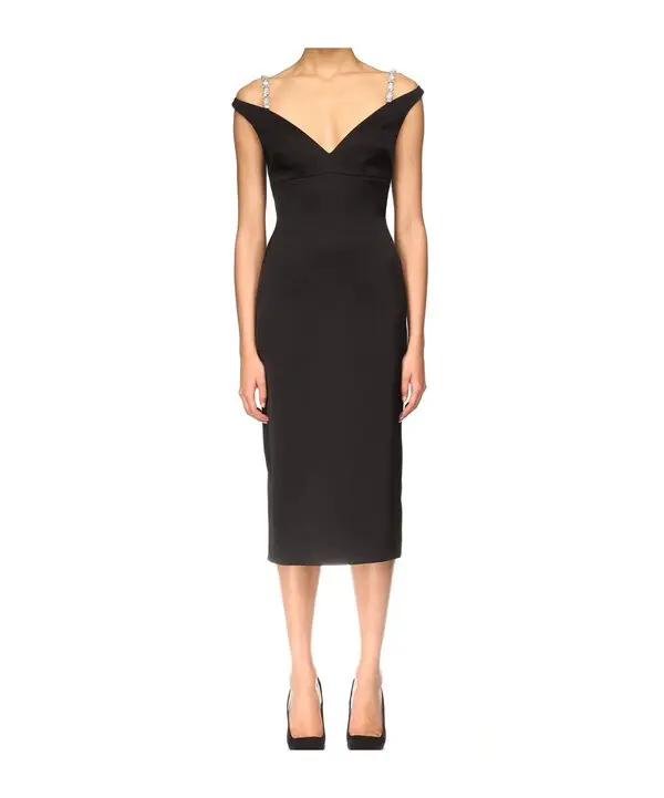 David Koma Off-shoulder Midi Dress With Crystal Straps