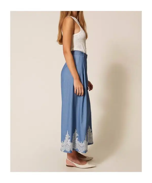 TWINSET Lace Trim Wide Leg Palazzo Pants