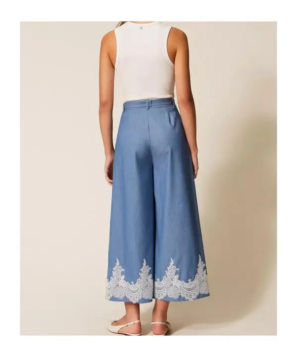 TWINSET Lace Trim Wide Leg Palazzo Pants