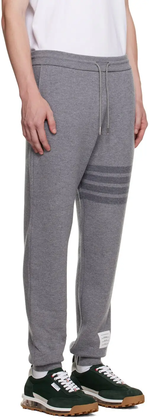 Thom Browne Four Bar Drawstring Joggers - Light Gray
