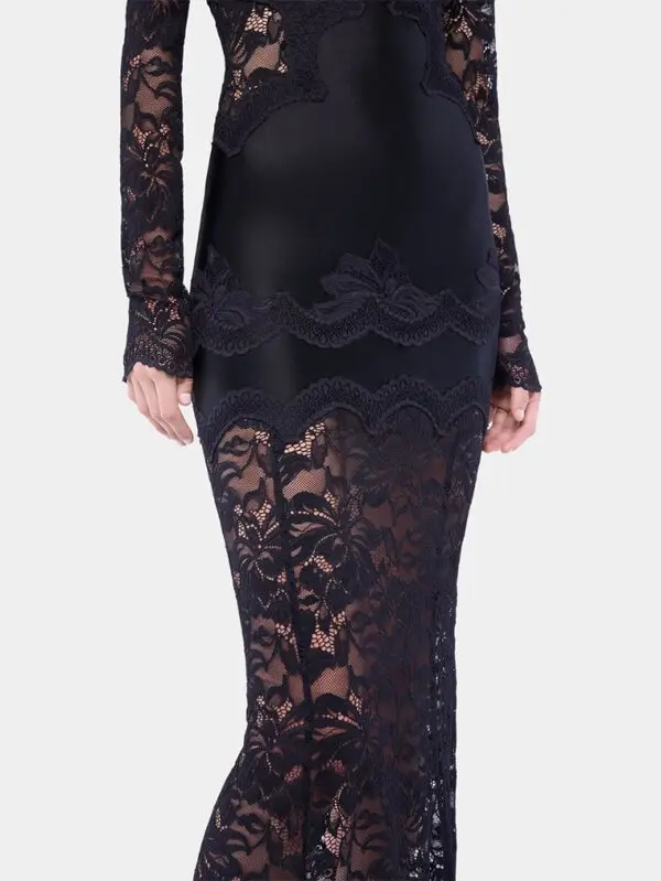 Rabanne Long Sleeve Lace Maxi Dress