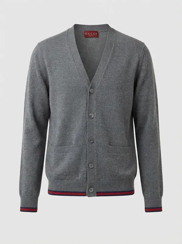 Gucci V-neck Button-up Cardigan With Ribbed Trim - Dark Gray
