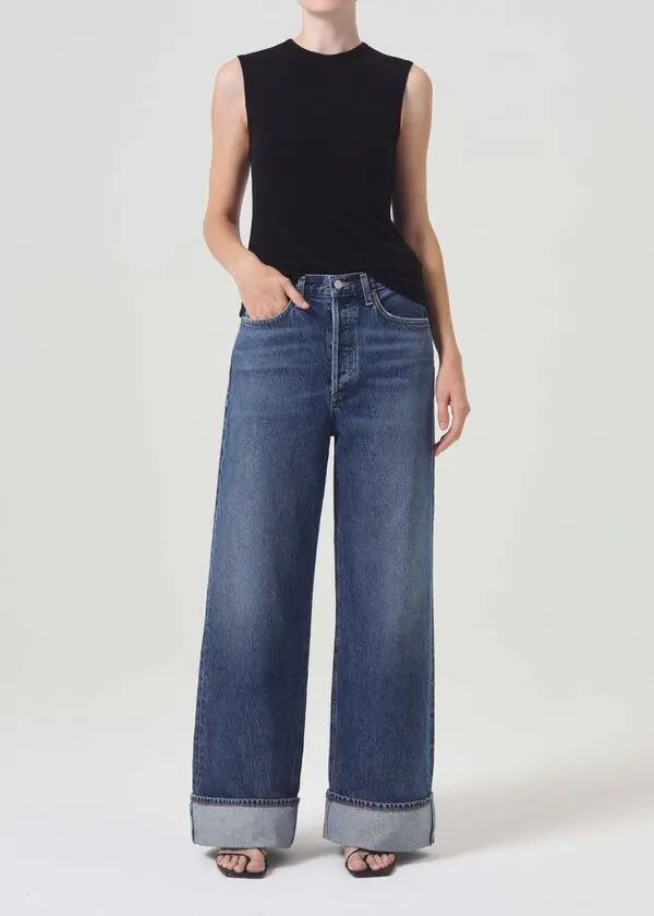 AGOLDE Dame High-waisted Wide-leg Jeans - Blue