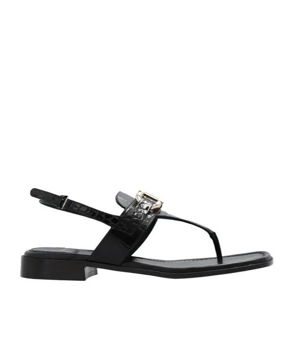 FERRAGAMO Embossed Gancini Flat Sandals - Black