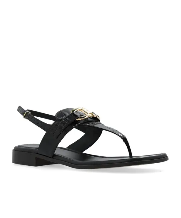 FERRAGAMO Embossed Gancini Flat Sandals - Black
