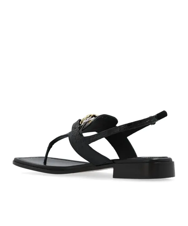 FERRAGAMO Embossed Gancini Flat Sandals - Black