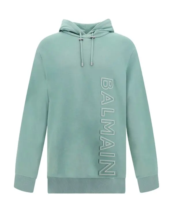 Balmain Logo Embossed Drawstring Hoodie - Green