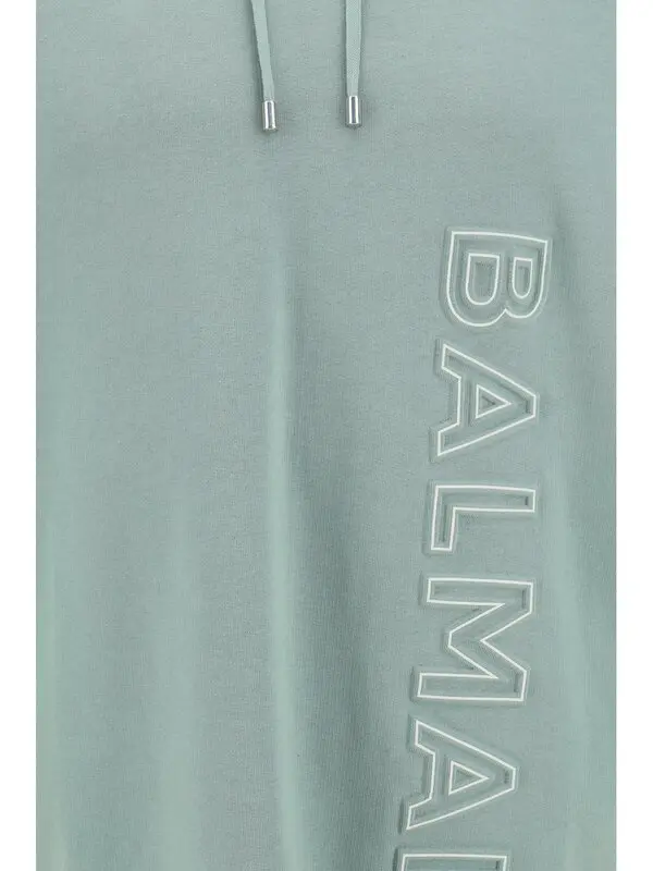 Balmain Logo Embossed Drawstring Hoodie - Green