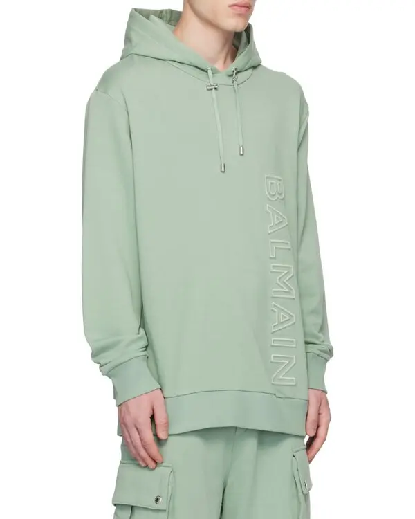 Balmain Logo Embossed Drawstring Hoodie - Green