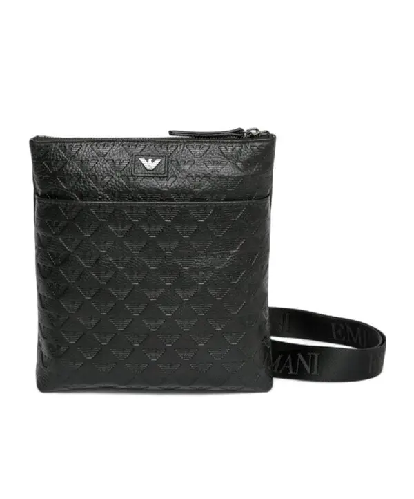 Emporio Armani Logo Embossed Messenger Bag - Black