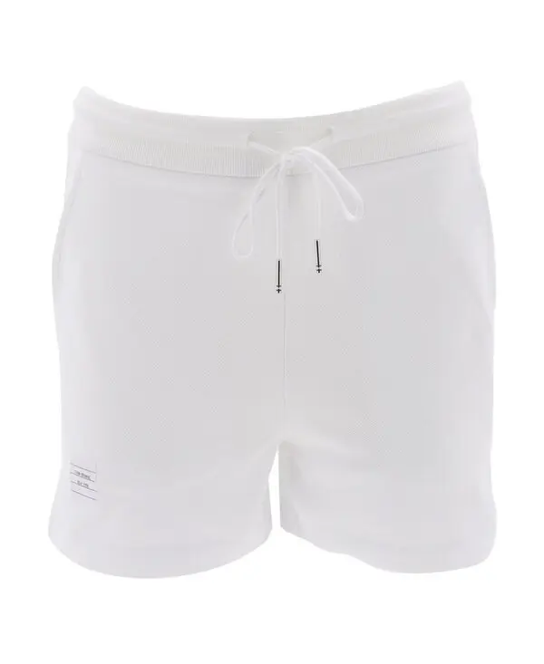 Thom Browne Piqué Shorts With Rwb Stripe Detail