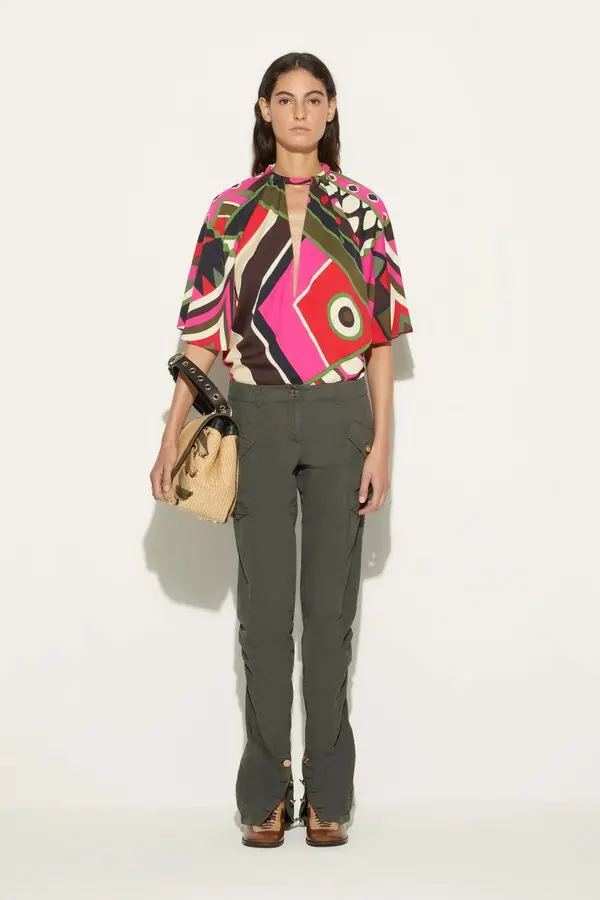 Emilio Pucci Vivara Print Cap Sleeve V-neck Blouse
