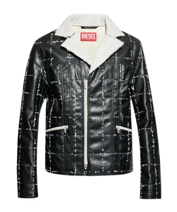 DIESEL® Quilted Panelled Biker Jacket - Black