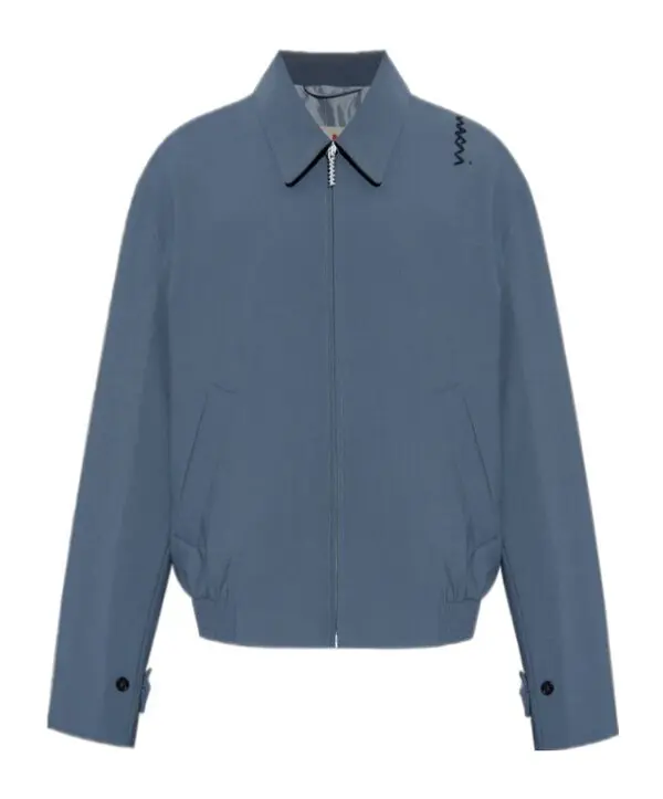Marni Logo Embroidered Zip-up Jacket - Blue