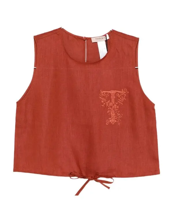 TWINSET Embroidered Sleeveless Top With Drawstring Hem