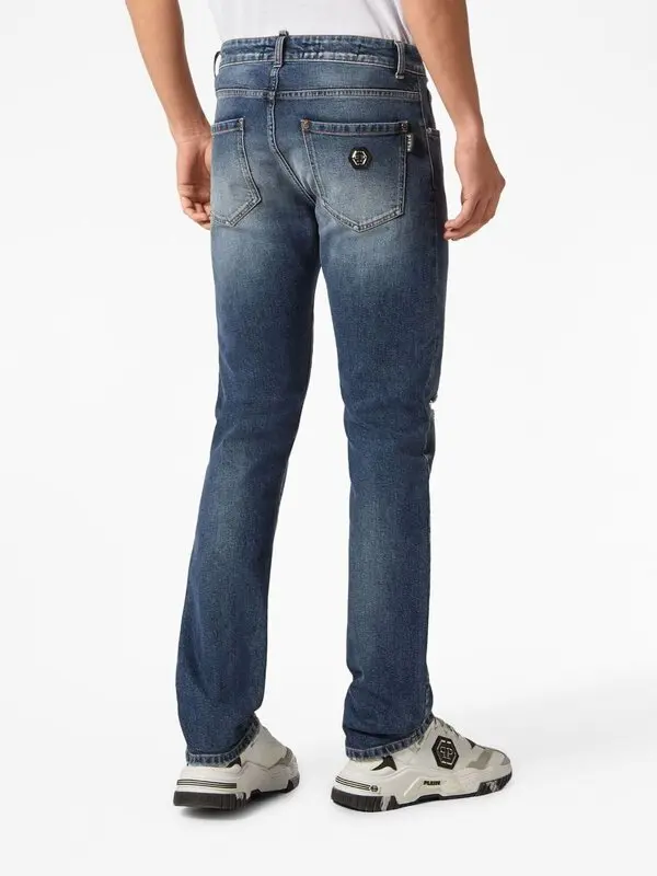 Philipp Plein Logo Patch Straight-cut Jeans - Blue