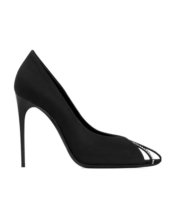 Saint Laurent Embellished Satin Pumps - Black