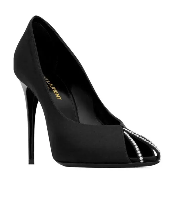 Saint Laurent Embellished Satin Pumps - Black