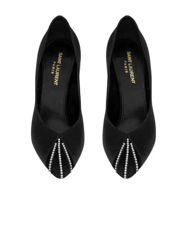 Saint Laurent Embellished Satin Pumps - Black