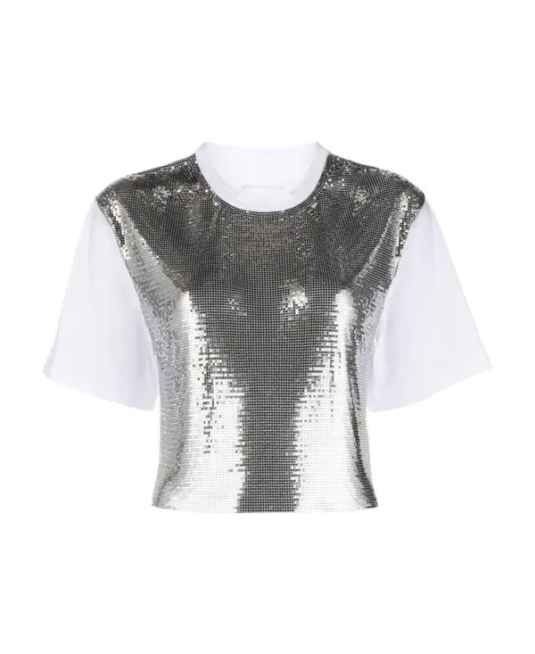 Rabanne Short Sleeve T-shirt With Mesh And Chain Details