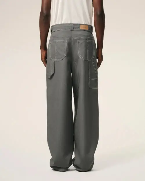 AMI Paris Wide-leg Worker Trousers - Carbon