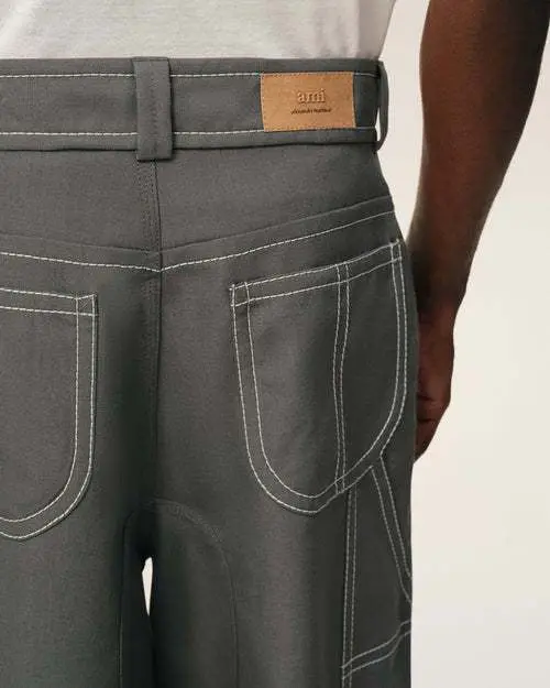 AMI Paris Wide-leg Worker Trousers - Carbon