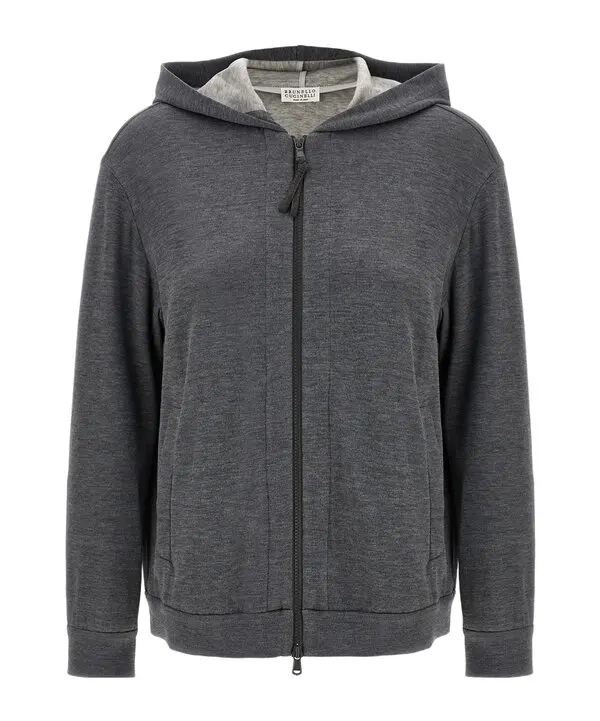Brunello Cucinelli Monile Detailed Zip-up Hoodie - Grey