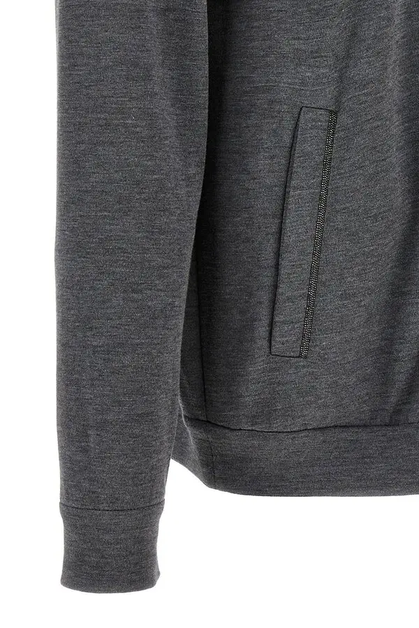Brunello Cucinelli Monile Detailed Zip-up Hoodie - Grey