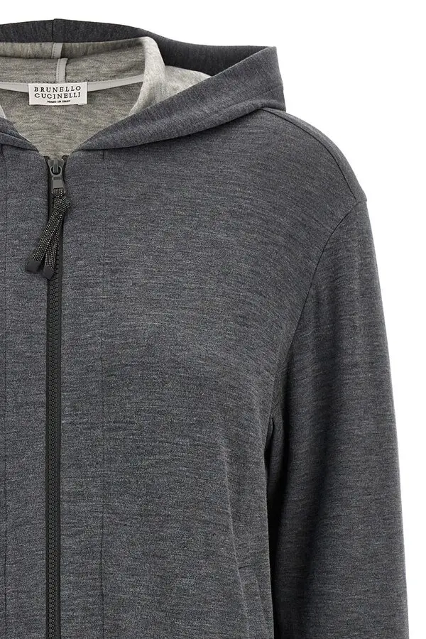 Brunello Cucinelli Monile Detailed Zip-up Hoodie - Grey