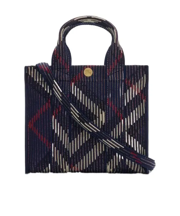 Burberry Mini Check Knitted Tote Bag - Ocean Blue