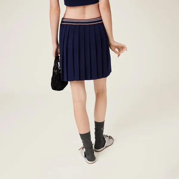 Miu Miu Pleated Mini Skirt With Logo Patch