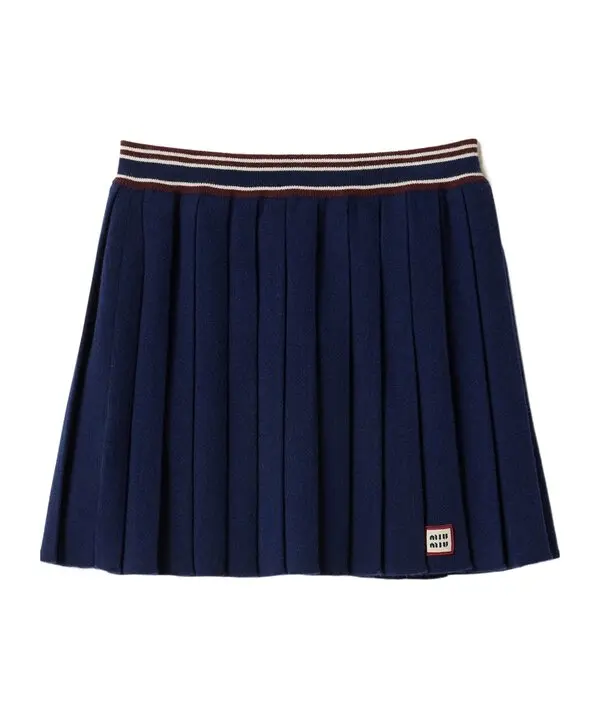 Miu Miu Pleated Mini Skirt With Logo Patch - Navy
