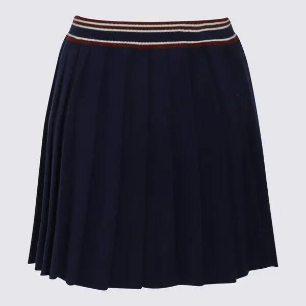 Miu Miu Pleated Mini Skirt With Logo Patch - Navy