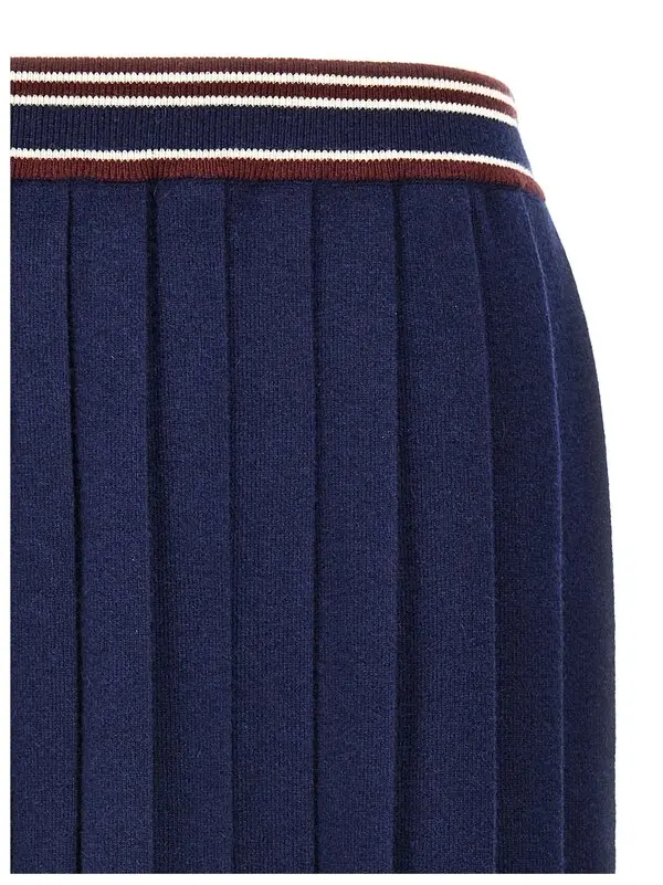 Miu Miu Pleated Mini Skirt With Logo Patch - Navy