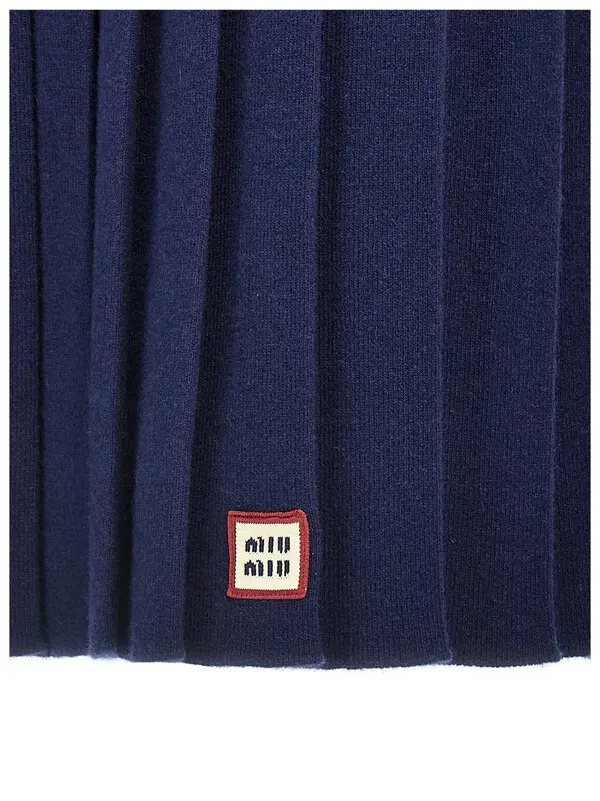Miu Miu Pleated Mini Skirt With Logo Patch - Navy