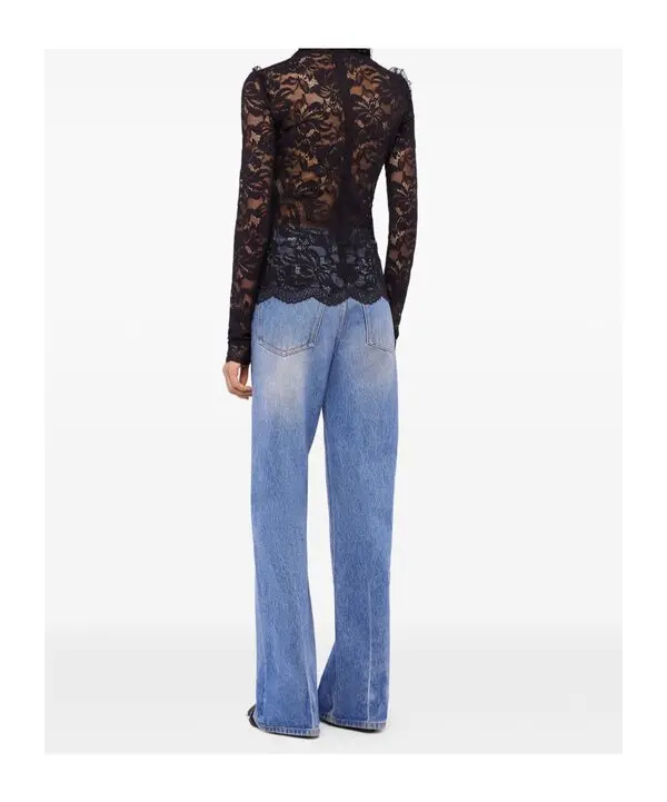 Rabanne Long-sleeved Lace Top - Black