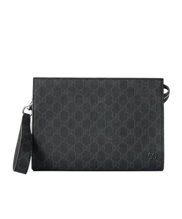 Gucci Gg Monogram Wristlet Clutch Bag - Black